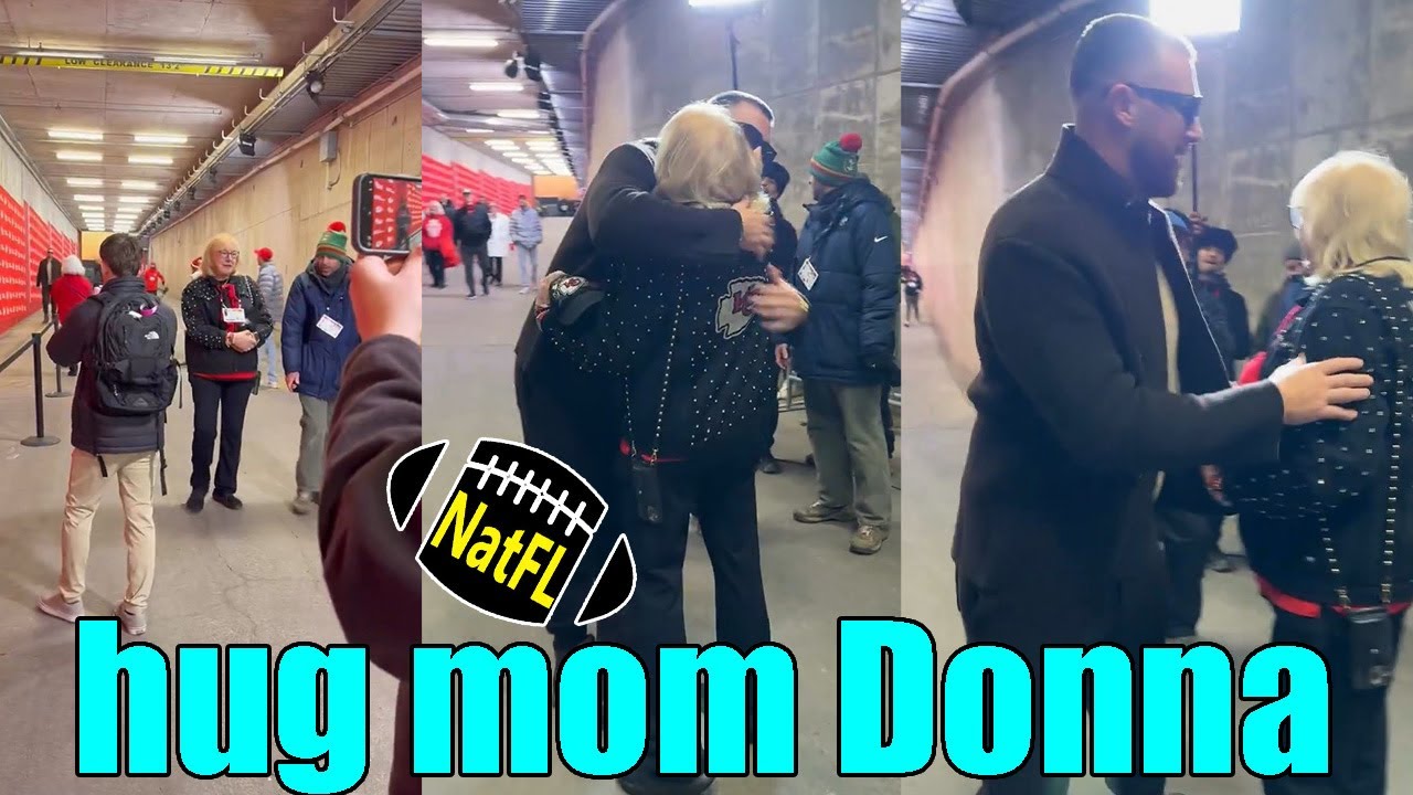 Travis happily hugs his mother Donna Kelce at Arrowhead before Sunday ...