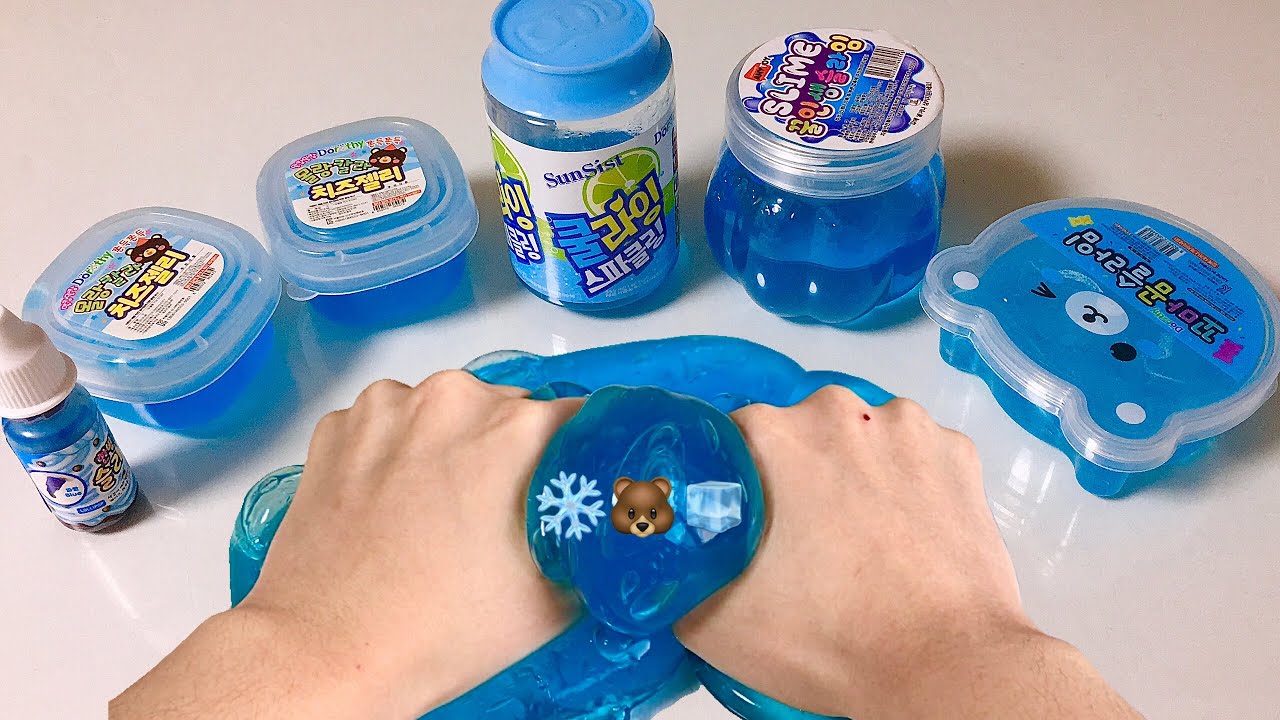 꼬마곰 얼음냉탕🐻 남는재료로 거대투명액괴만들기 파랑투명액괴 Slime Youtube