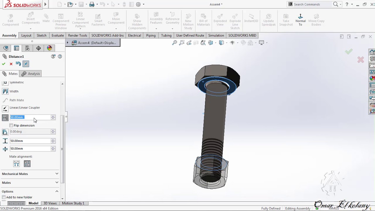 solidworks assembly (mechanical mates( screw )) - YouTube
