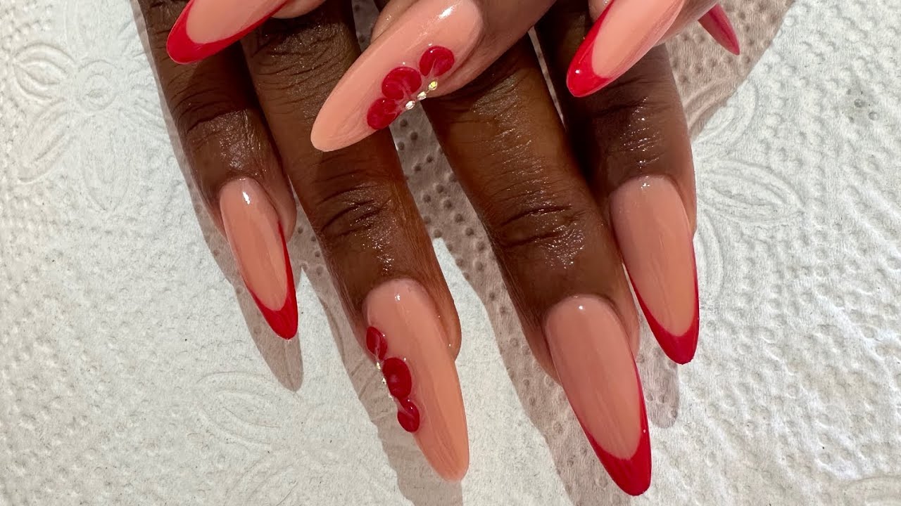 Red French Nails/ 3D flower/ Perfect for Valentines - YouTube