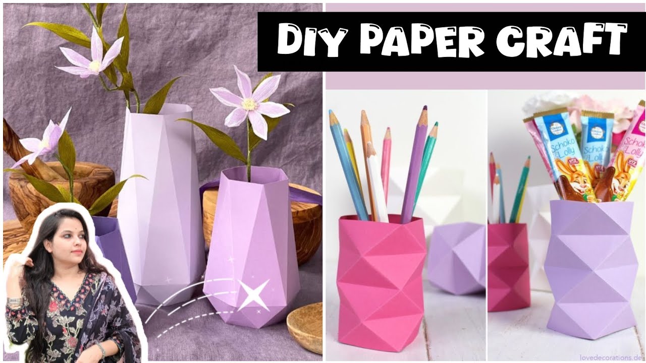 How to make Easy Origami flower vase🎀paper vase tutorial😱paper craft ...