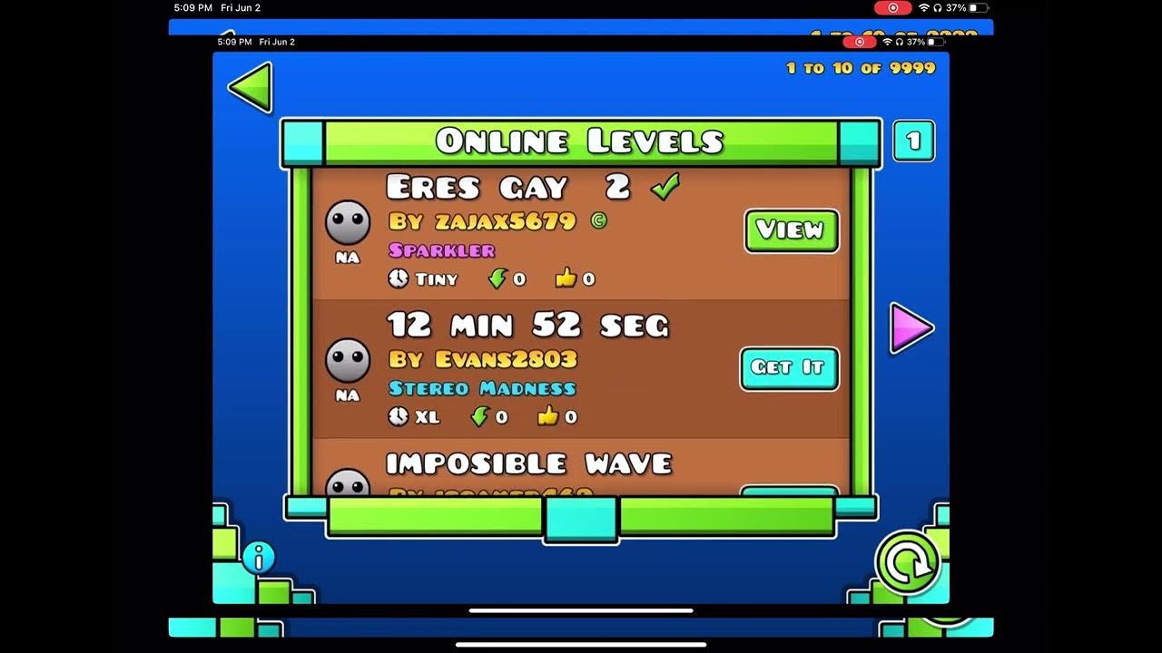 Geometry Dash recent tab levels - YouTube