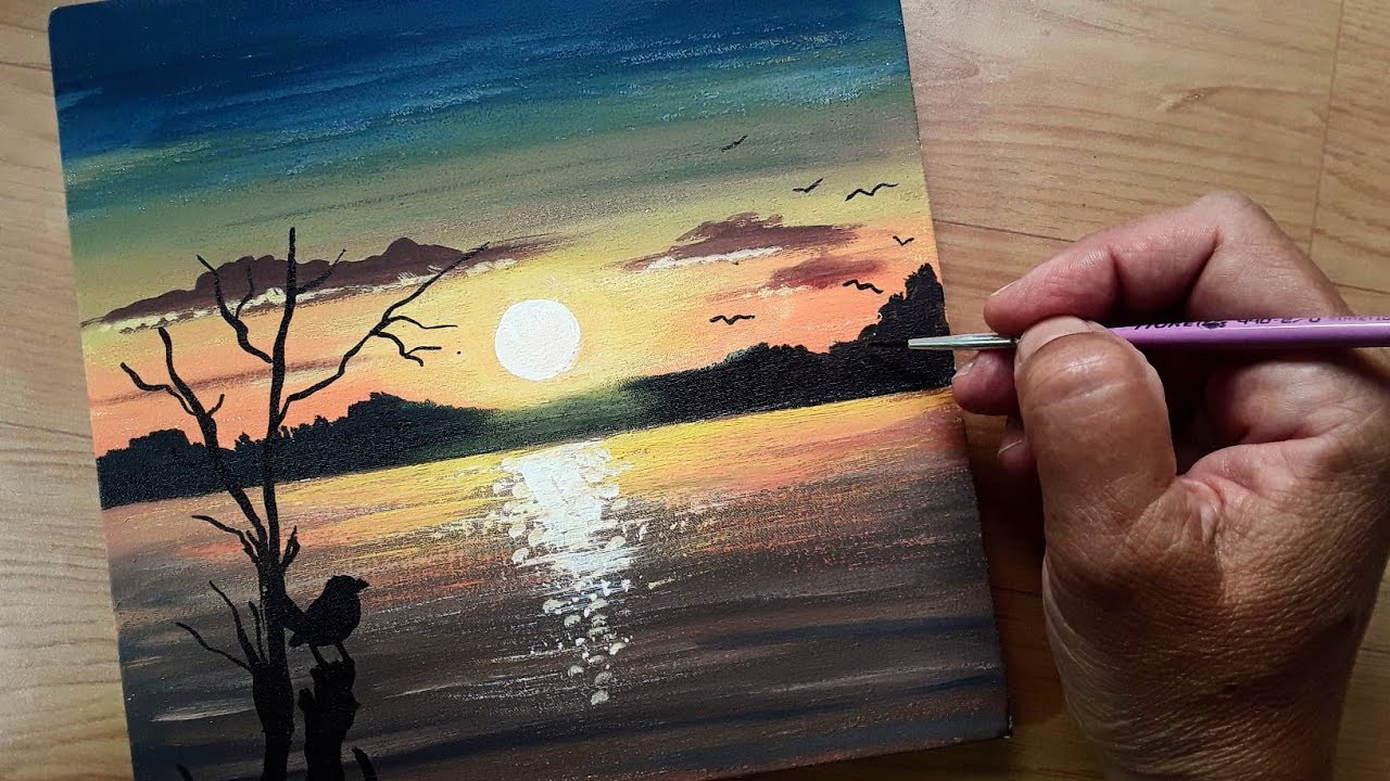 Como pintar pôr do sol/ Pintura acrílica passo a passo - YouTube