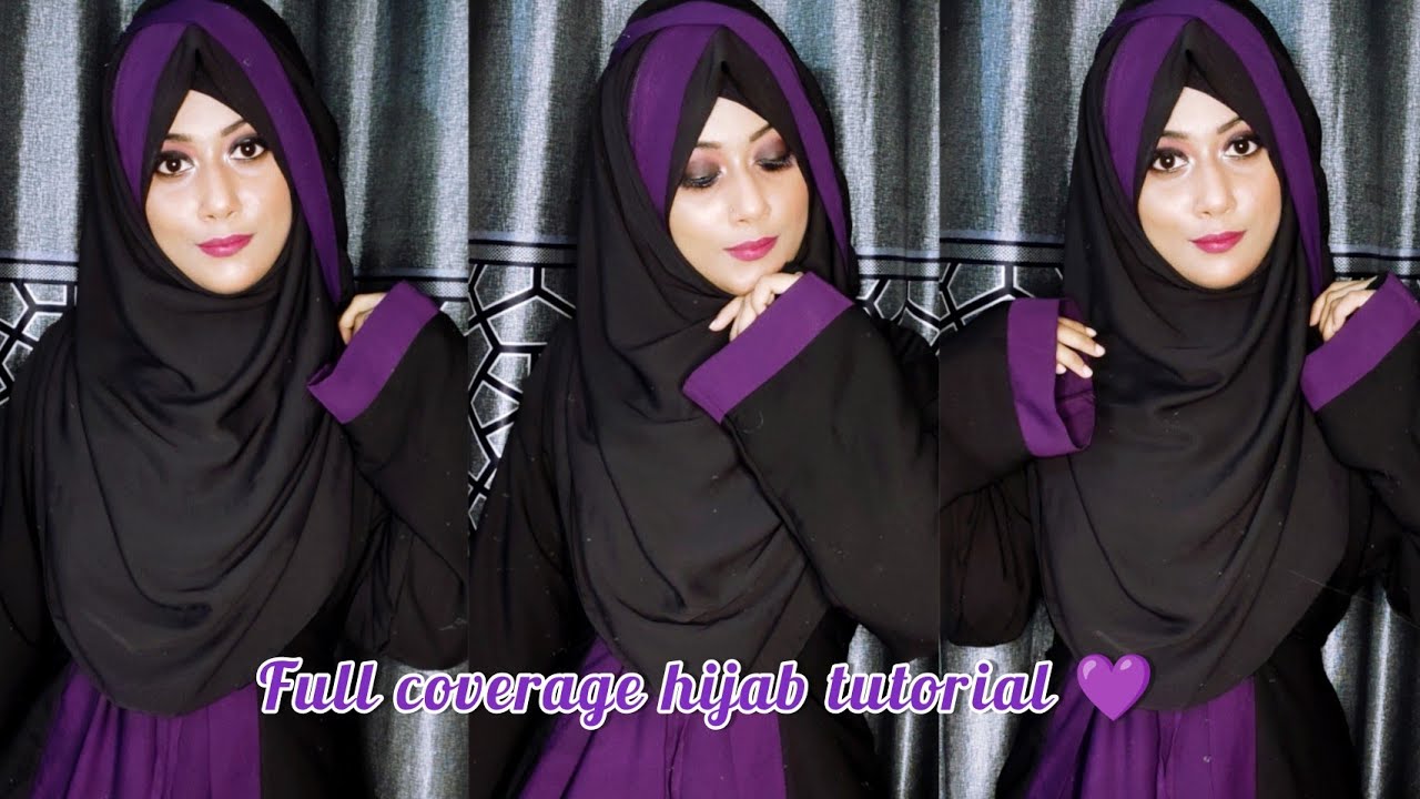 How to wear hijab with burka||extra coverage hijab tutorial💜 - YouTube
