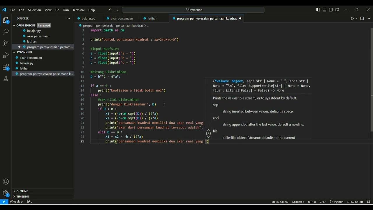 Program Python Persamaan Kuadrat - YouTube