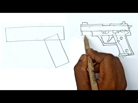 How to draw Pistol with basic shape/Gun drawing easy step/Weapon ...