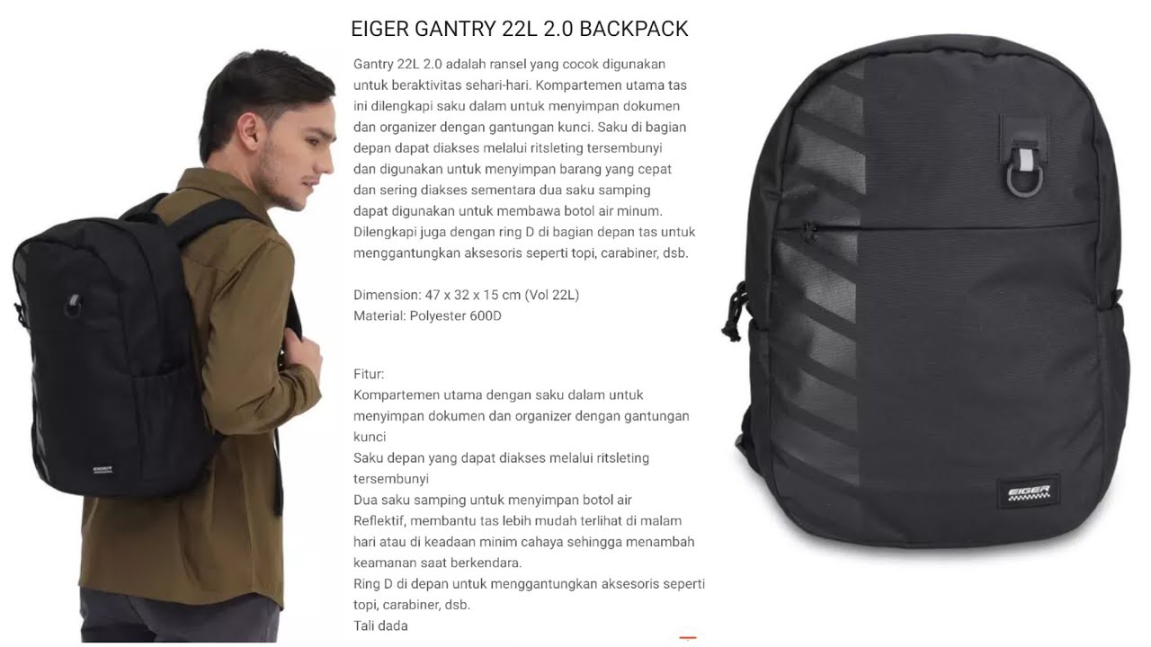 EIGER GANTRY 2.0 RD 22L BACKPACK BLACK || 910007103 || NEW VERSION ...