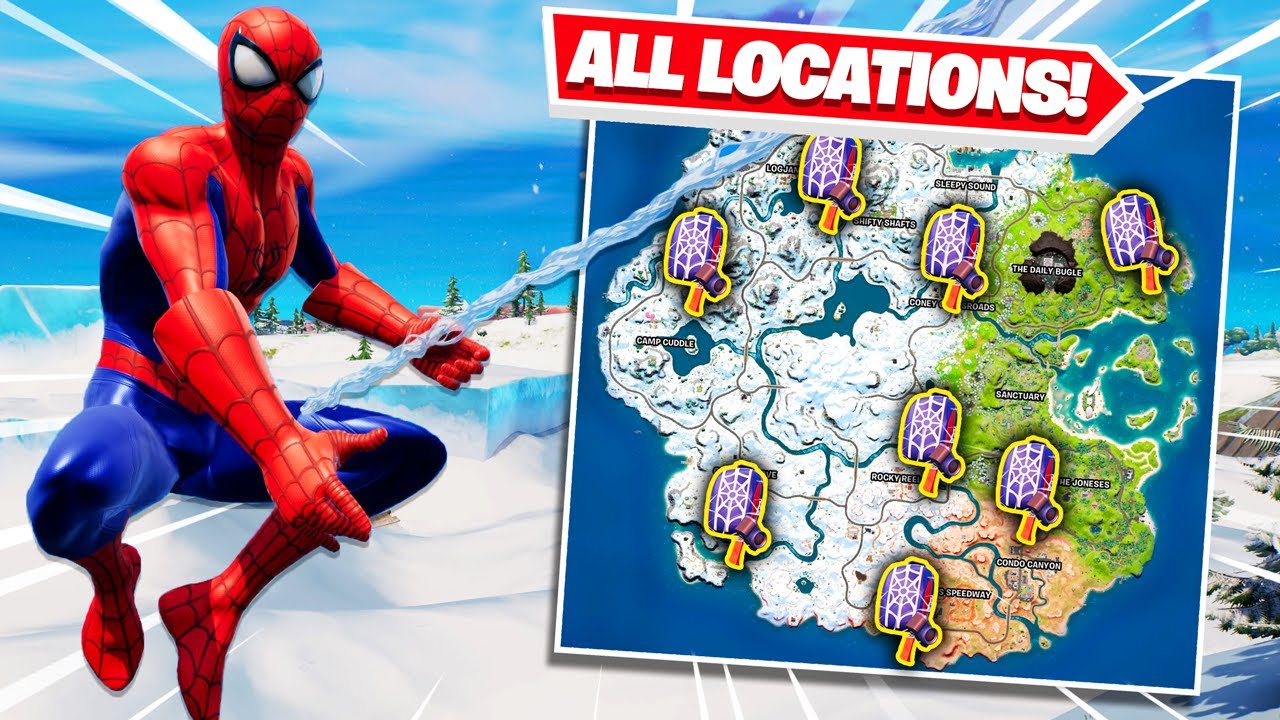 NEW SPiDERMAN MYTHIC in Fortnite! (All Web Shooters Locations) - YouTube