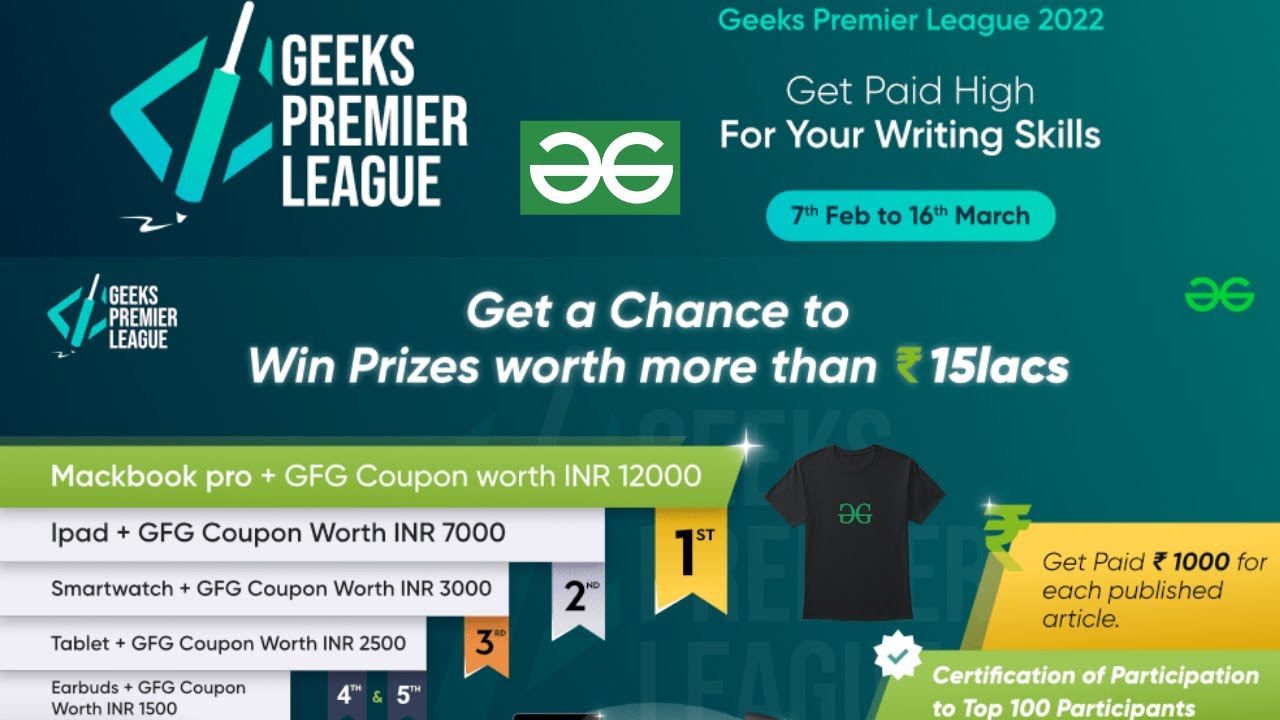 Geeks For Geeks Free Swags | Geeks Premier League 2022 | Get Paid High ...