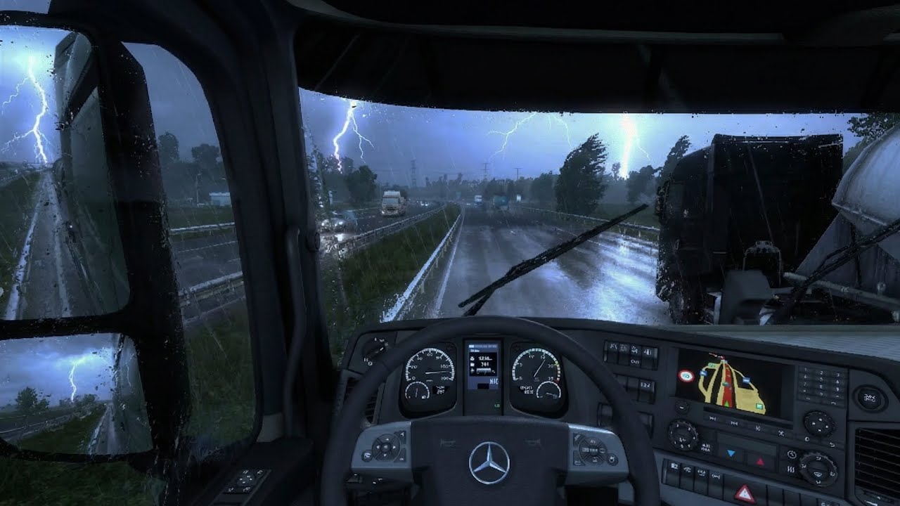 4K Heavy Rain on Highway – Ultra Realistic ETS 2 | Deep Sleep Rain ...