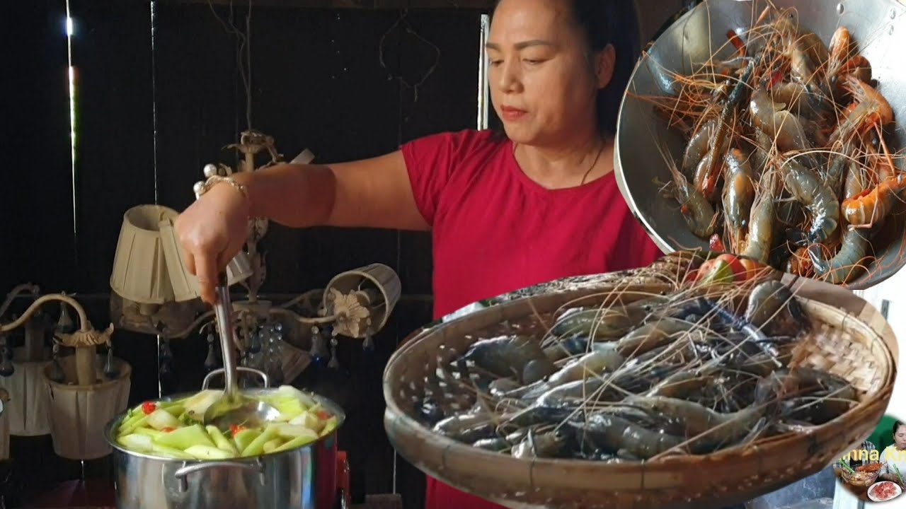 Vlog 1051. Cooking with srey Ly. Today we have natural river lobsters ...