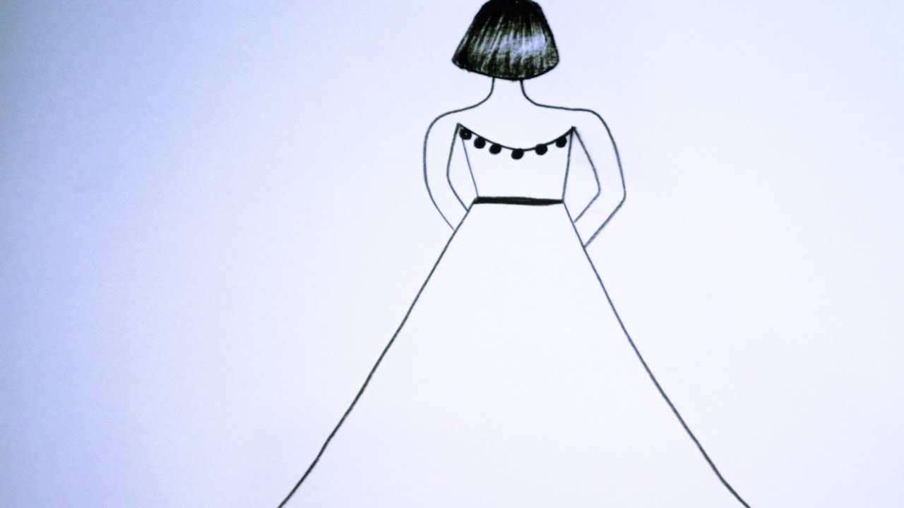 how to draw a beautiful dress with girl _ draw a back side girl ...