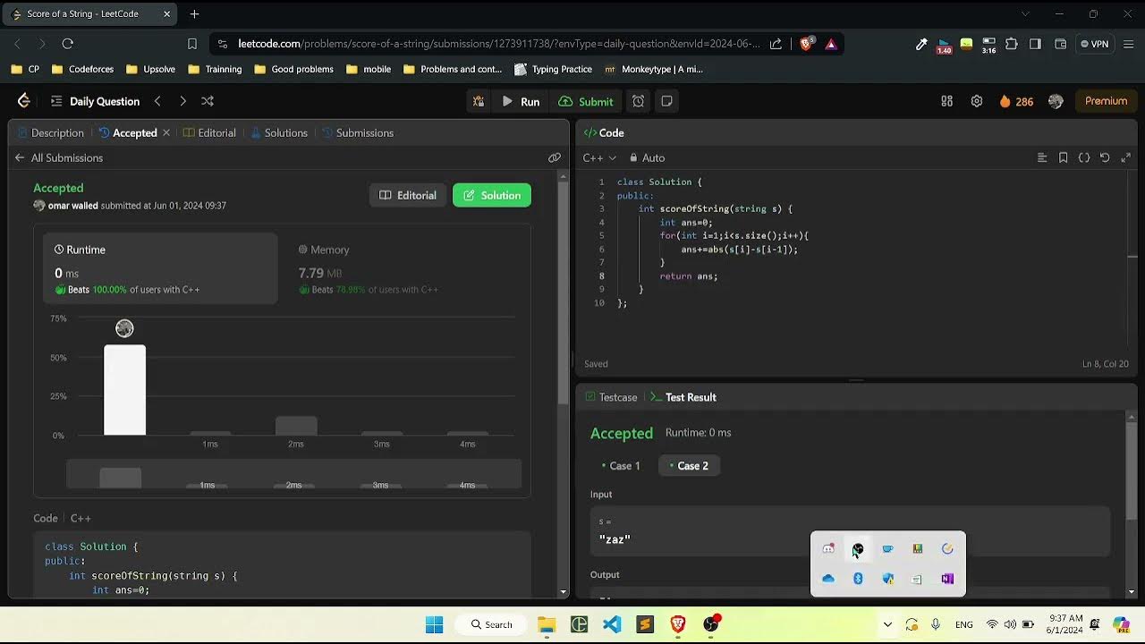3110 Score Of A String Leetcode Easy Youtube