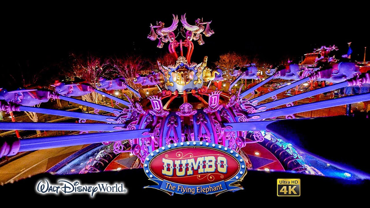 Dumbo the Flying Elephant at Night On Ride 4K POV with Queue Walt ...