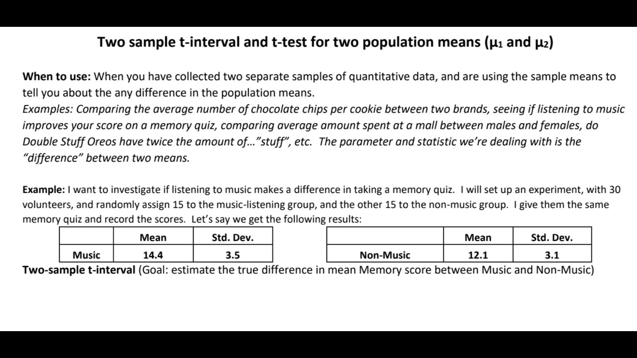 2 Sample T Interval and T-Test Notes - YouTube