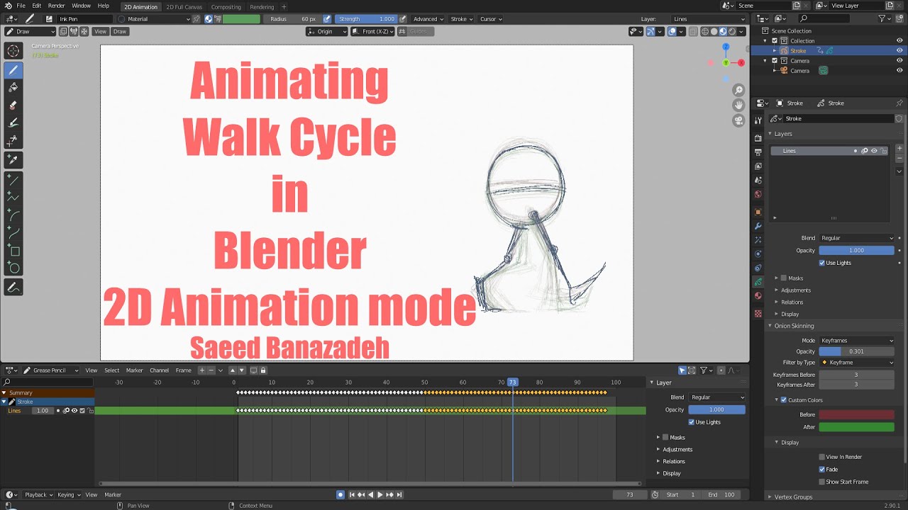 animating walk cycle in blender 2d animation mode (grease pencil) - YouTube