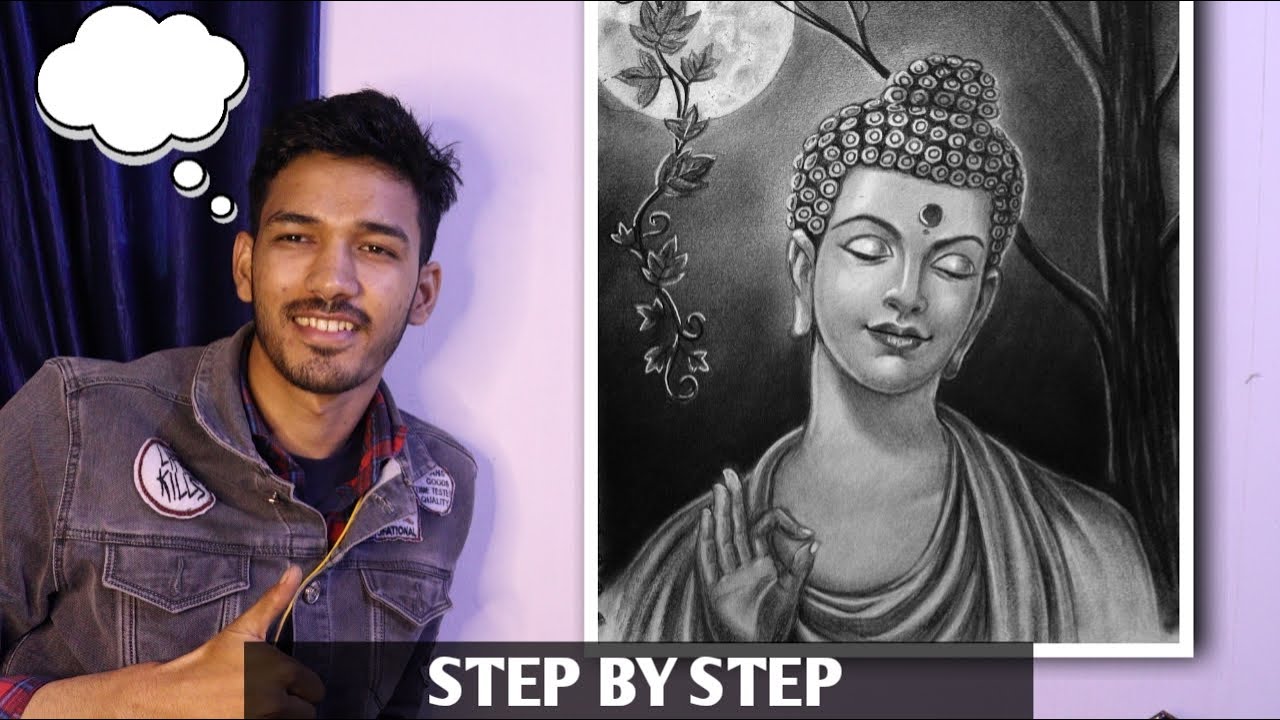 How to draw with imagination// lord buddha drawing for buddha poornima ...