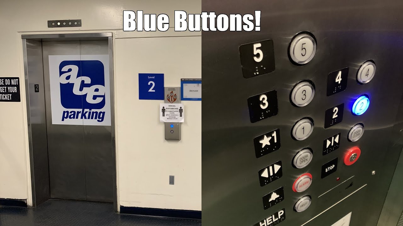 Blue Buttons! Modernized US Elevators at the Sheraton Grand Garage in ...