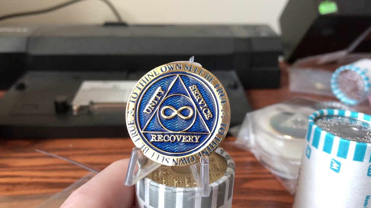 Infinity AA Medallion Reflex Blue Gold Sobriety Chip - YouTube