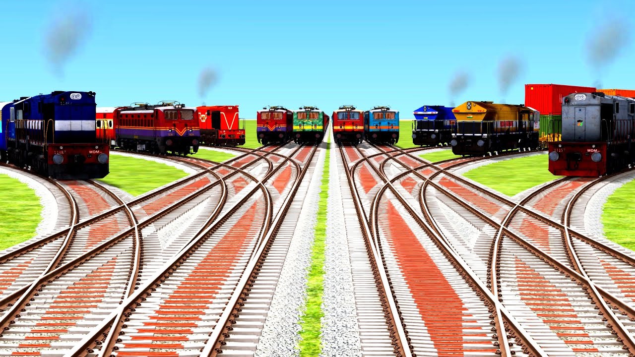 10 LOCOS LINING UP IN DIAMOND RAILROAD TRACKS | #railroad - YouTube
