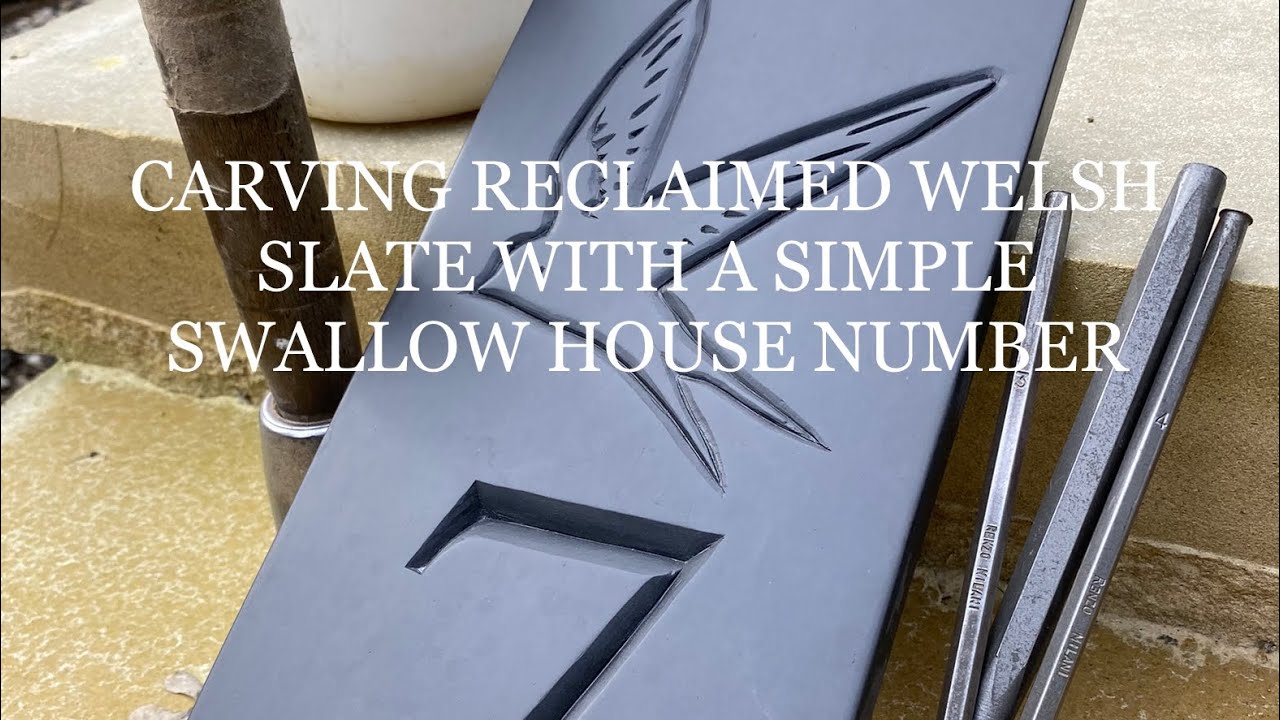 CARVING A SIMPLE SWALLOW AND A NUMBER SEVEN ON RECLAIMED WELSH SLATE ...