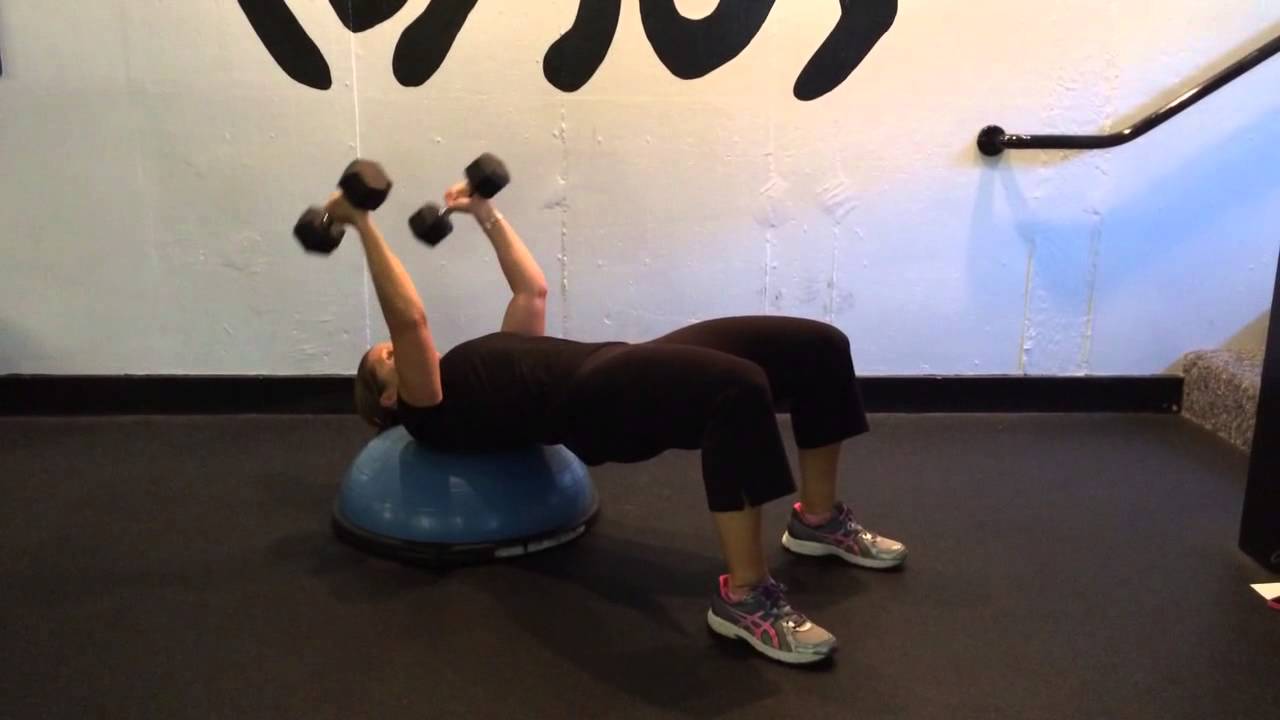 Bosu Tricep Extensions in Bridge - YouTube
