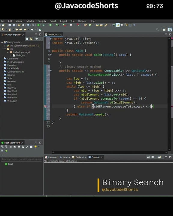 0026 Binarysearch Using Generics And Optional Java Algorithm Programming Coding Shorts