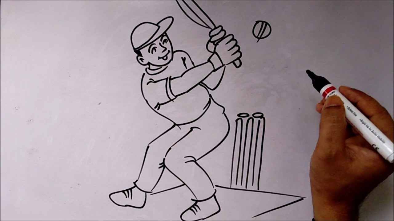 A Cricket Player | Simple Drawing Lessons for Beginners - YouTube