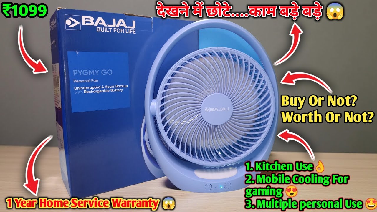 Bajaj Pygmy Go Fan Unboxing And Review🔥| Best Mini Rechargeable Fan ...