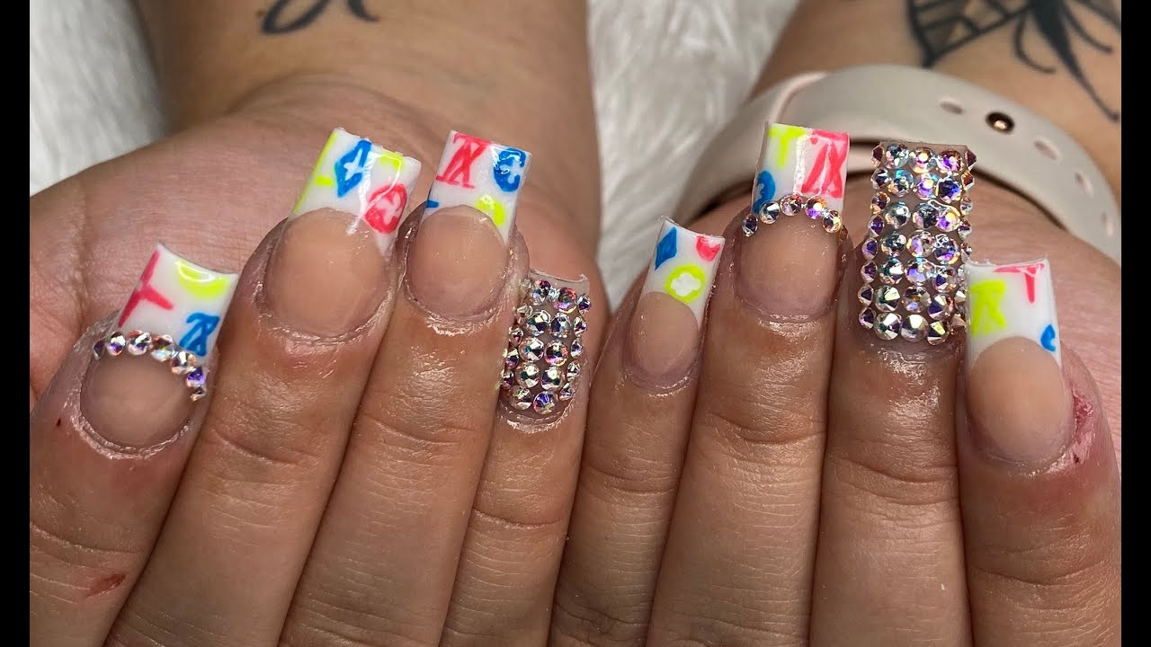 LV FRENCH TIPS | Acrylic Nails Tutorial - YouTube