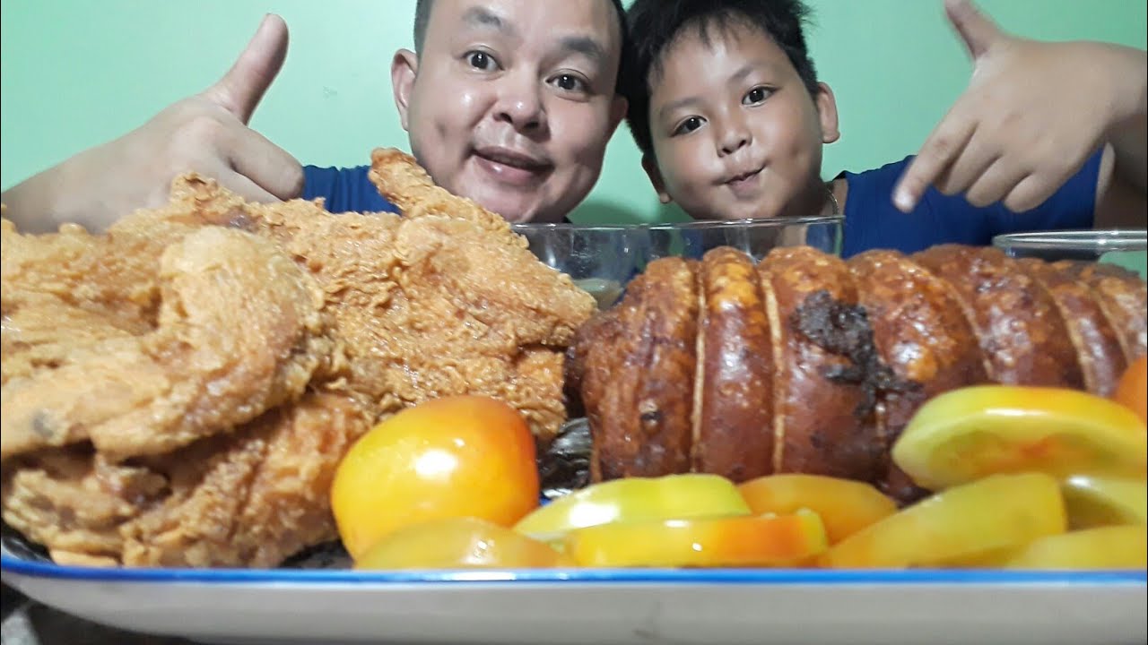 Lechon Pork Belly Roll & Fried Chicken Mukbang😋 - YouTube