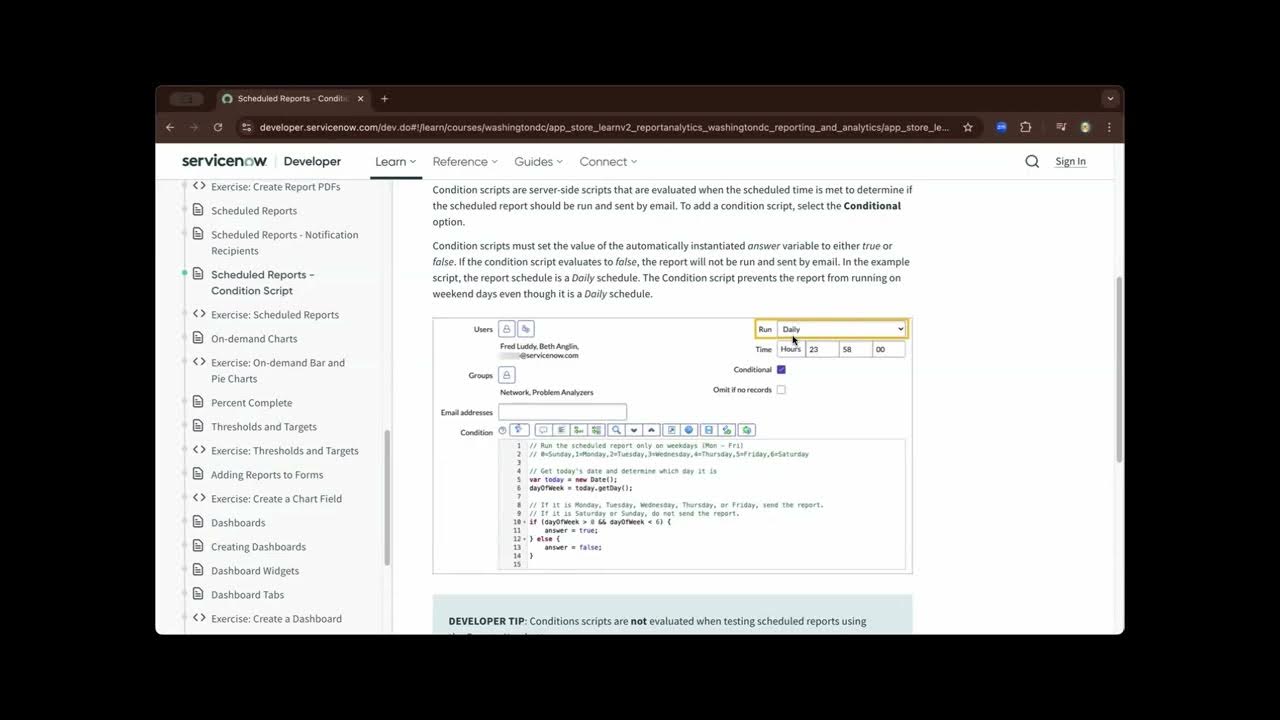ServiceNow Dashboards and Reports: Scheduled Reports - Condition Script ...