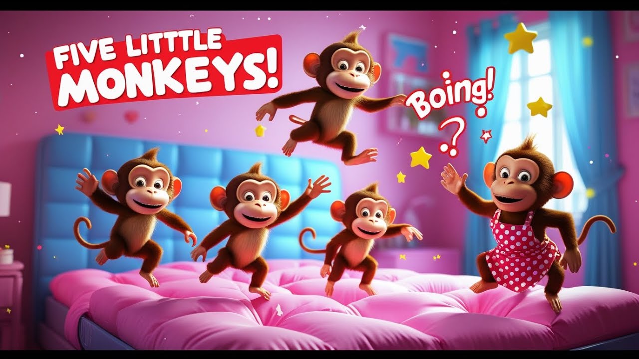 Five Little Monkeys Jumping on the Bed 🐒 Counting Song Animations for ...