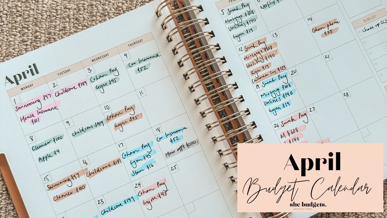 April Budget Calendar | Budget With Me | The Budget Planner | She ...