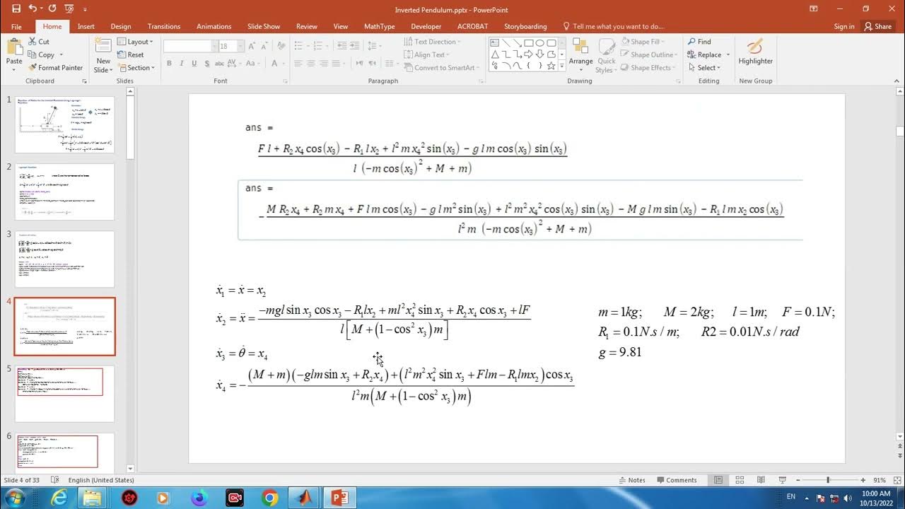 Equations of Motion for the Inverted Pendulum Using Lagrange's Equations (simulink & Matlab ...