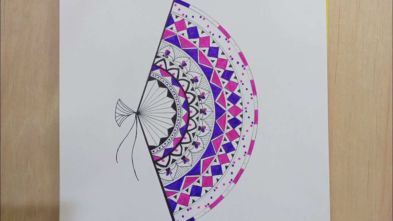 How to draw handheld fan in mandala design with pointer and markers ...