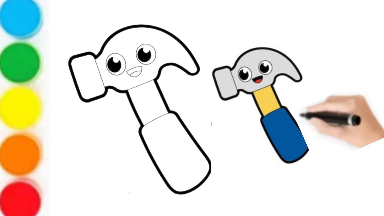 Cute Hammer Coloring Page – Fun Tool Drawing for Kids 🎨 - YouTube