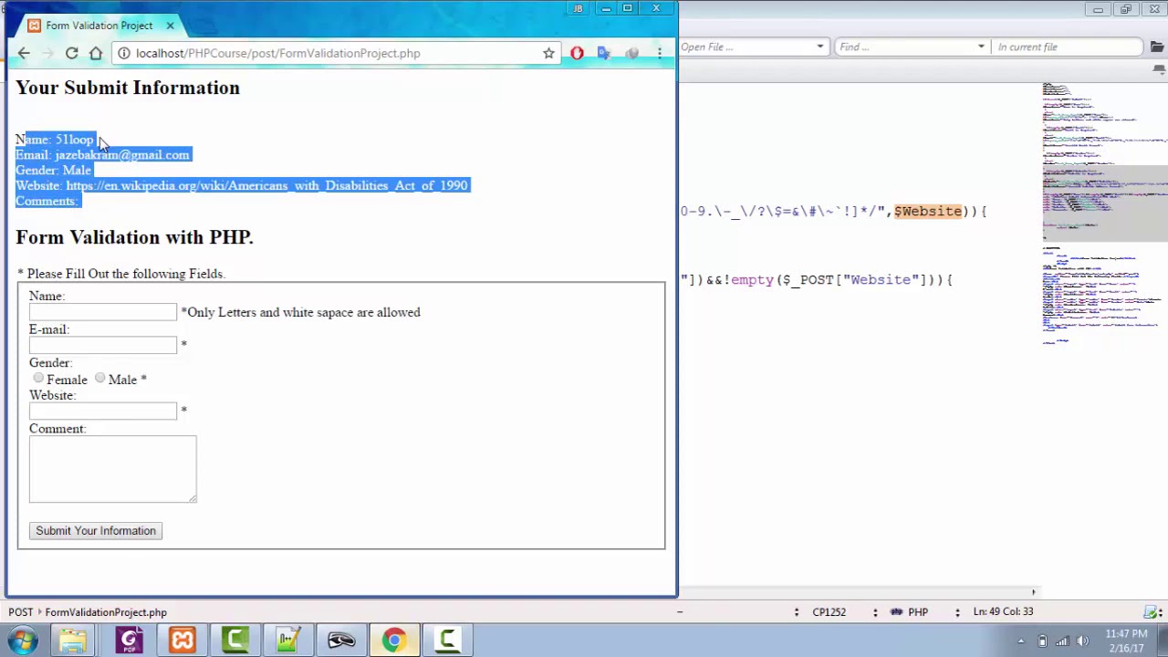 Form Validation Project Part 4 Finishing Php Lesson36 Learn Your Self Xp Youtube 2379