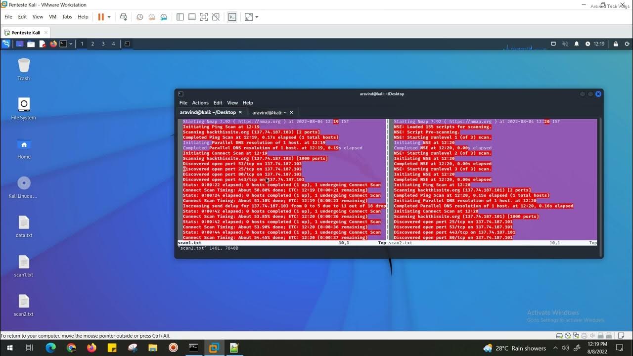 how to compare the two files with vimdiff command in kali linux - YouTube