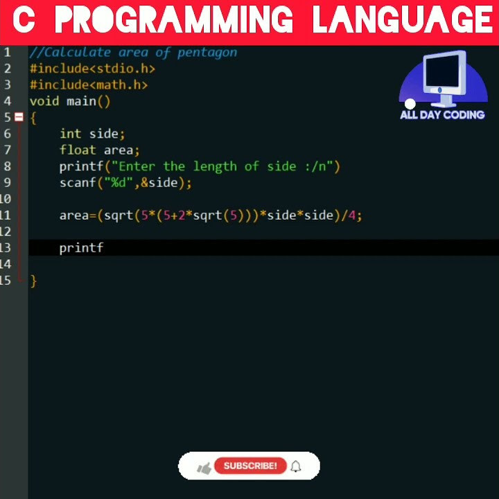 #C Calculate Area of a Pentagon In C Programming | Computer Programming | #shorts #coding #C ...