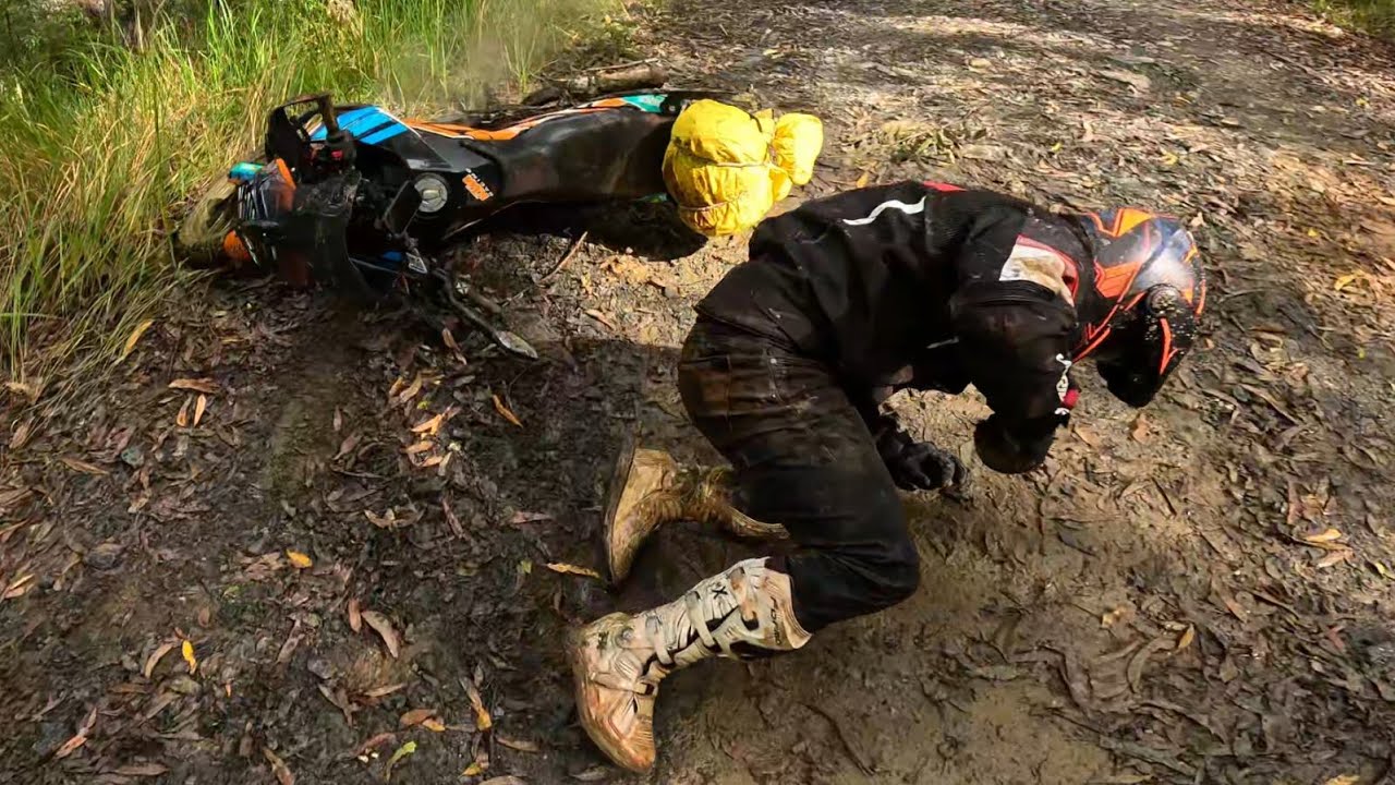 Wet clay and inexperienced riders equals ground naps - YouTube