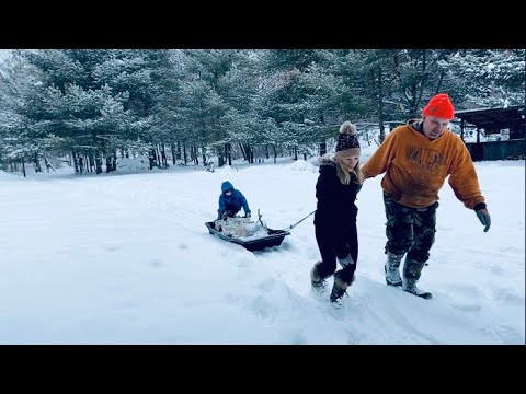 Firewood Sledding - Pulling FIREWOOD with Sled - YouTube