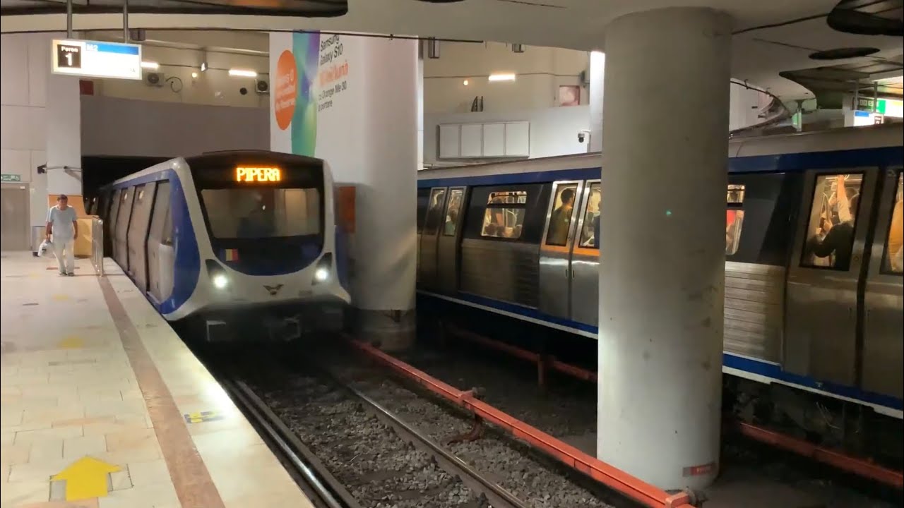 [4K 60fps]Bucharest Metro-CAF trains during rush hour at Piața ...