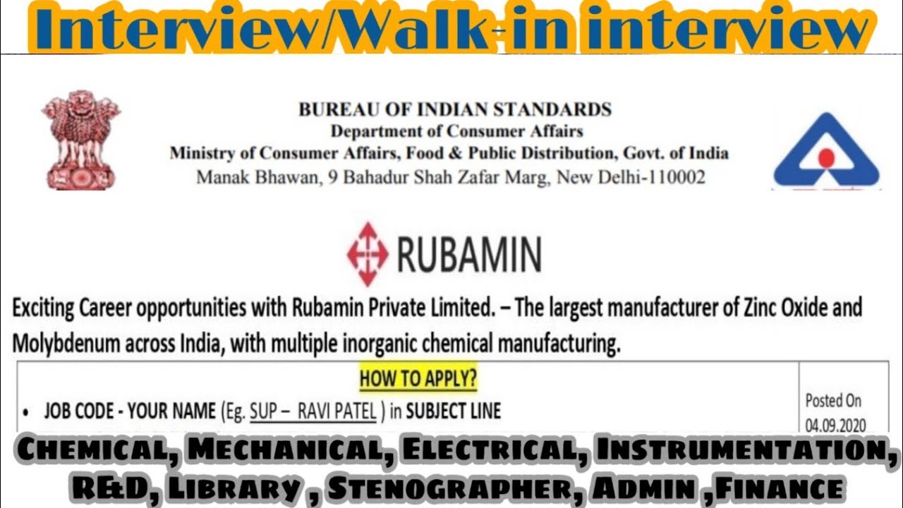 RUBAMIN Ltd, Bureau of Indian Standards || Recruitment || Multiple ...