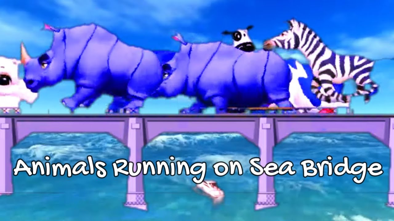Animals running on sea Bridge 🦓🐅🐻#animal #viral #animation #vlog #like ...