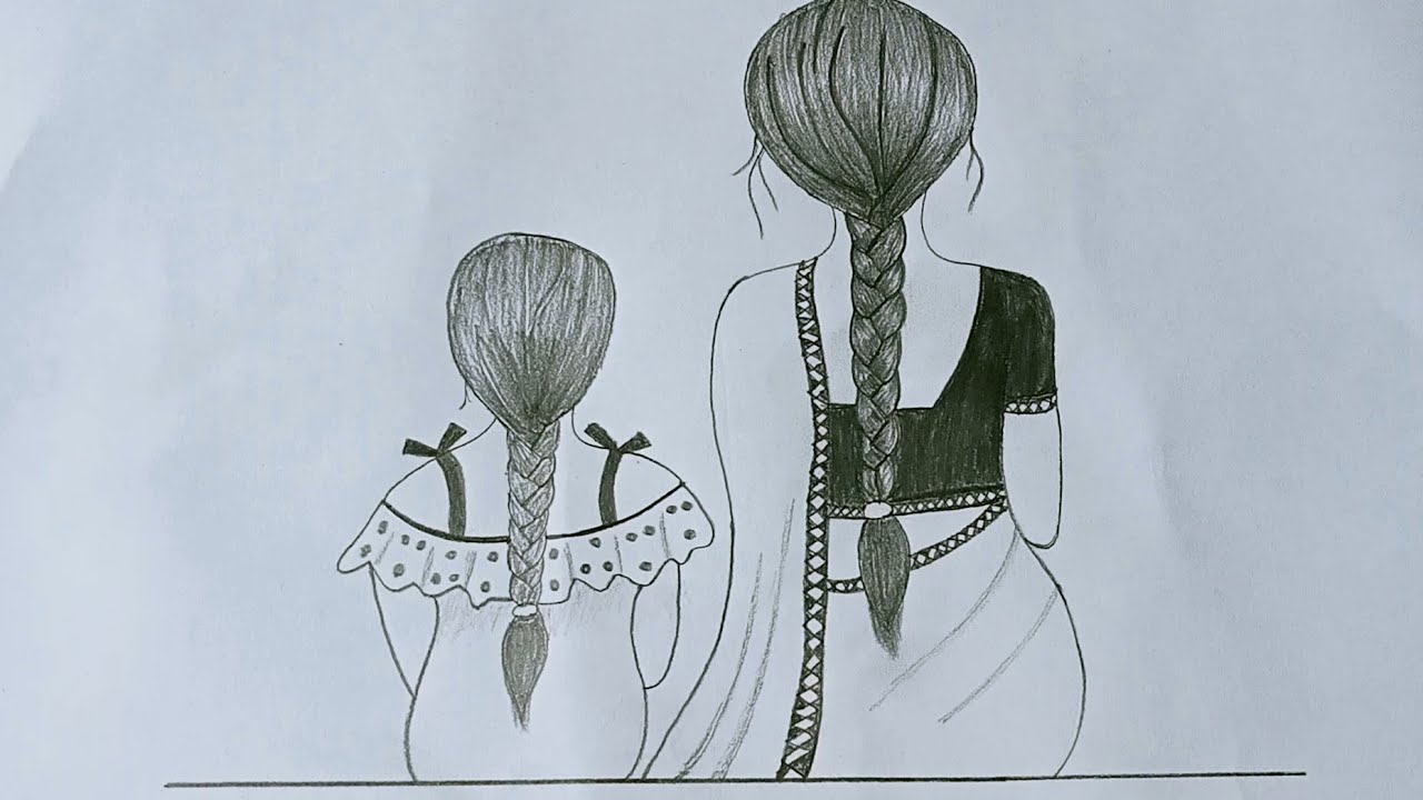 how to draw mother and daughter | pencil sketch for beginners | step by ...