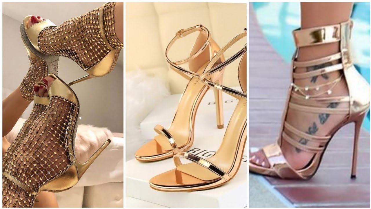 most superb and beautiful golden high heels sandal design and ideas for ...