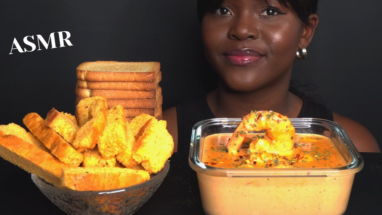 ASMR CREAMY SHRIMP & BREAD CROUTON STICKS MUKBANG (NO Talking) |CRUNCHY ...