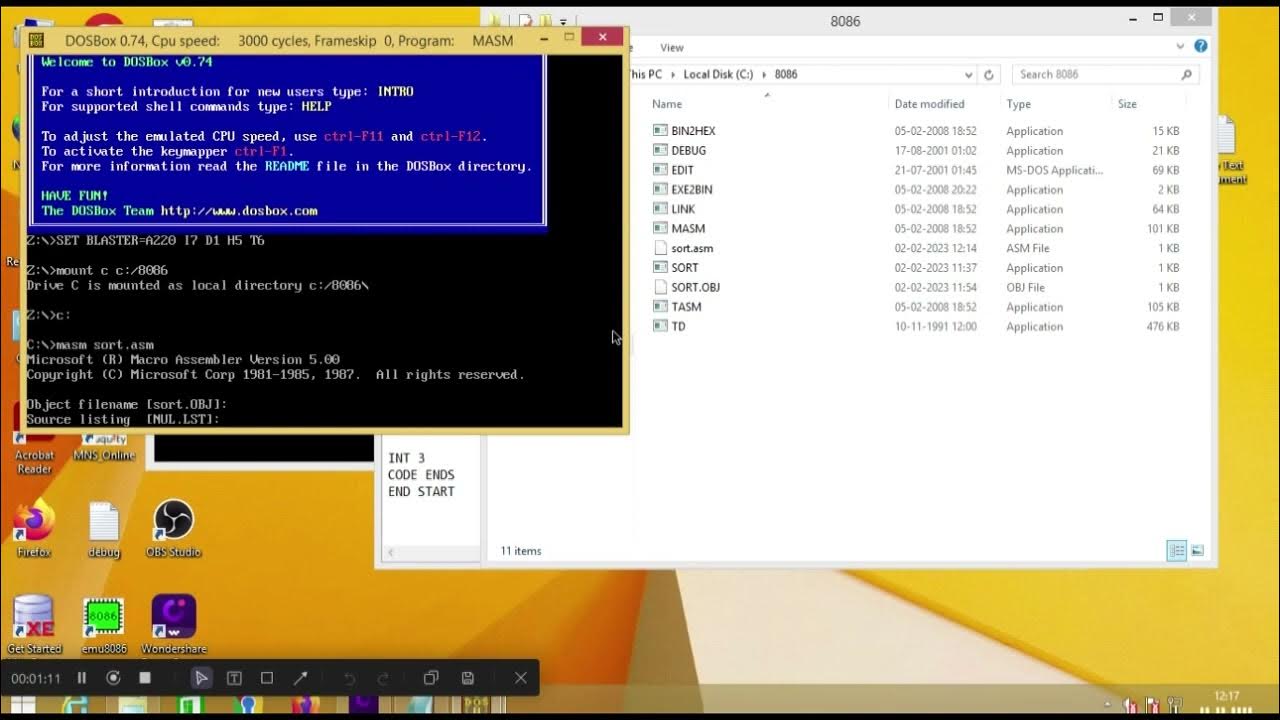 Masm Program Execution Using Dosbox Sorting Numbers Youtube