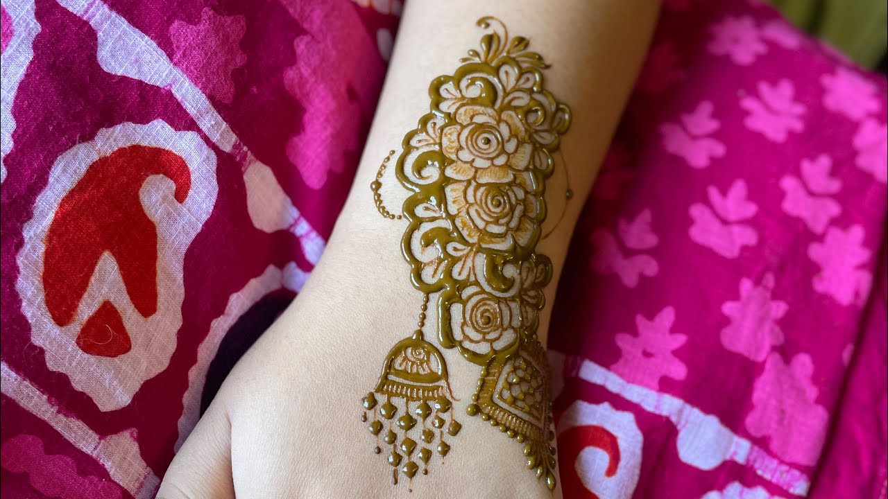 Simple Mehendi Tutorial with Rose And Jhumka Mehedi By Nowrin - YouTube
